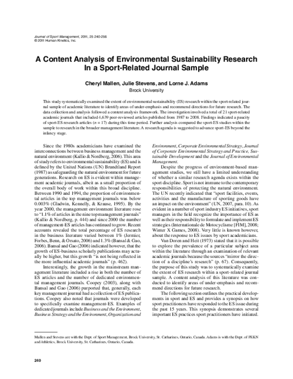(PDF) A Content Analysis of Environmental Sustainability Research in a ...