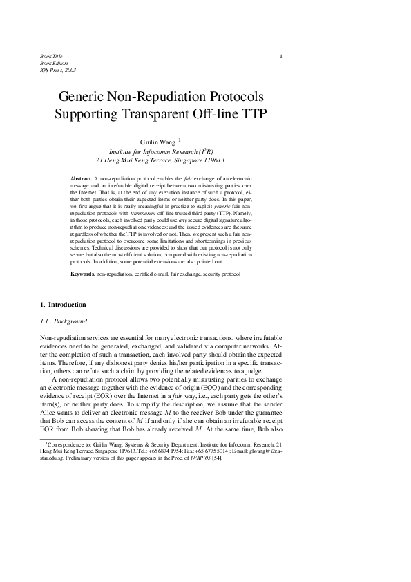 (PDF) Generic non-repudiation protocols supporting transparent off-line TTP