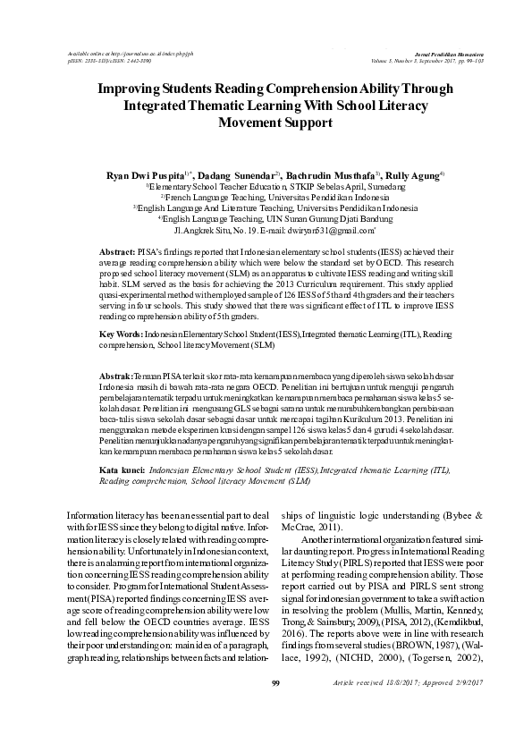 (PDF) Improving Students Reading Comprehension Ability Through Integrated Thematic Learning With ...