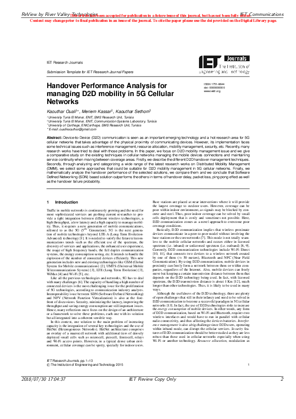 (PDF) Handover performance analysis for managing D2D mobility in 5G ...