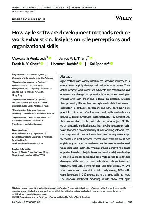 (PDF) How agile software development methods reduce work exhaustion: Insights on role ...
