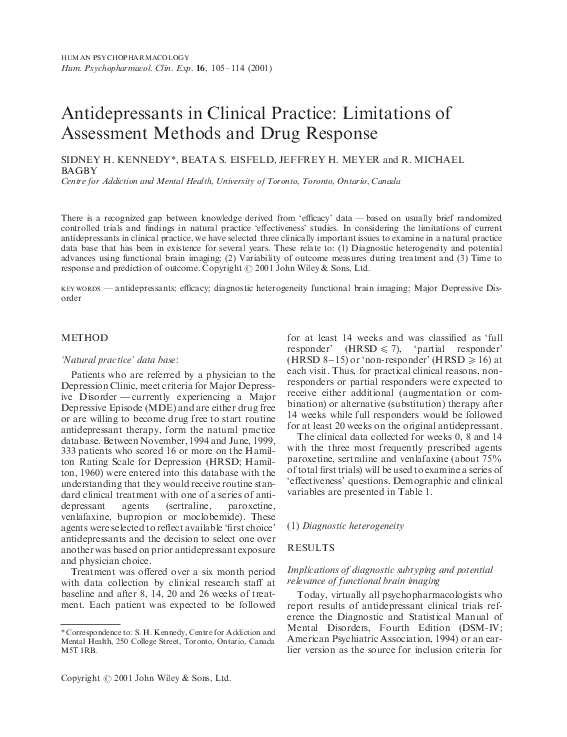 (PDF) Antidepressants in clinical practice: limitations of assessment ...