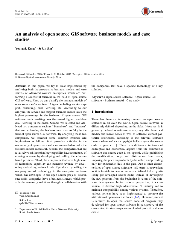 (PDF) An analysis of open source GIS software business models and case ...