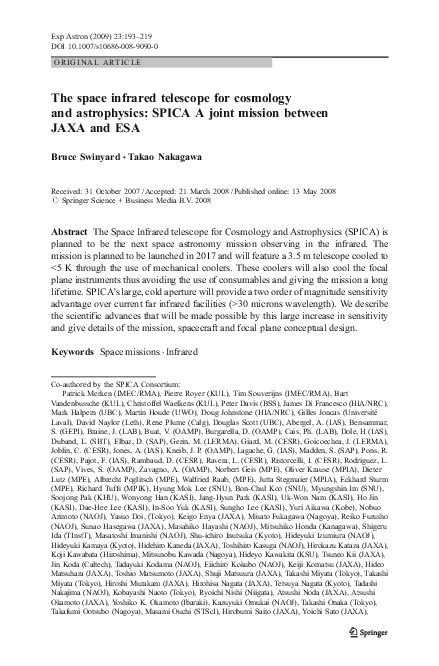 (PDF) The space infrared telescope for cosmology and astrophysics ...