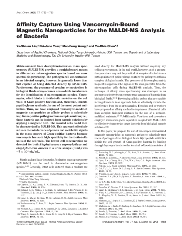 (PDF) Affinity Capture Using Vancomycin-Bound Magnetic Nanoparticles ...