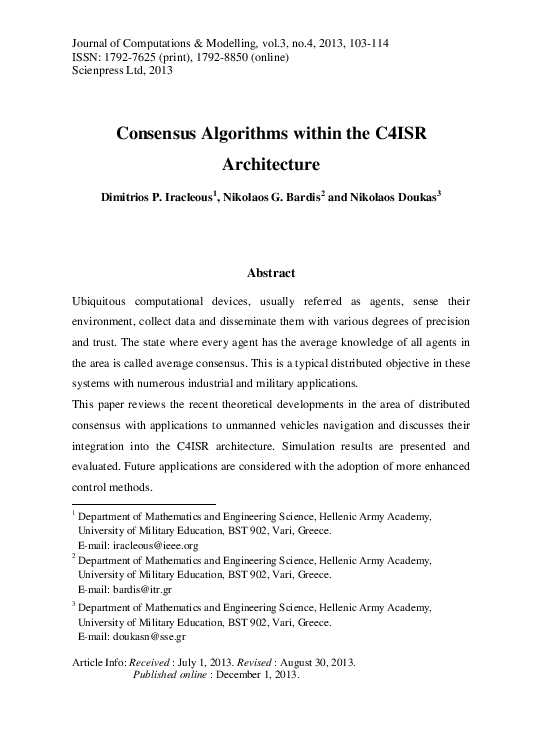 (PDF) Consensus algorithms within the C4ISR architecture