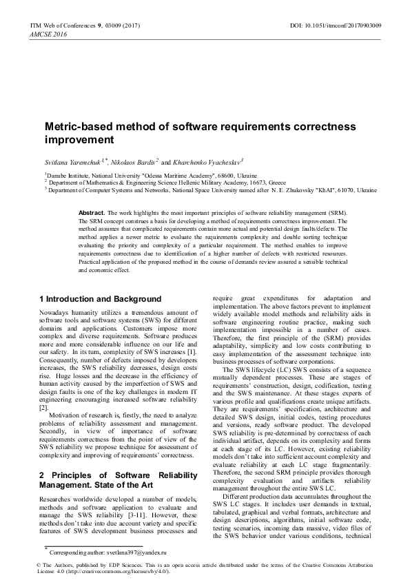 (PDF) Metric-based method of software requirements correctness improvement