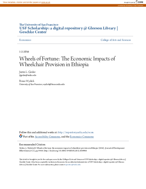 (PDF) Wheels of fortune: the economic impacts of wheelchair provision ...
