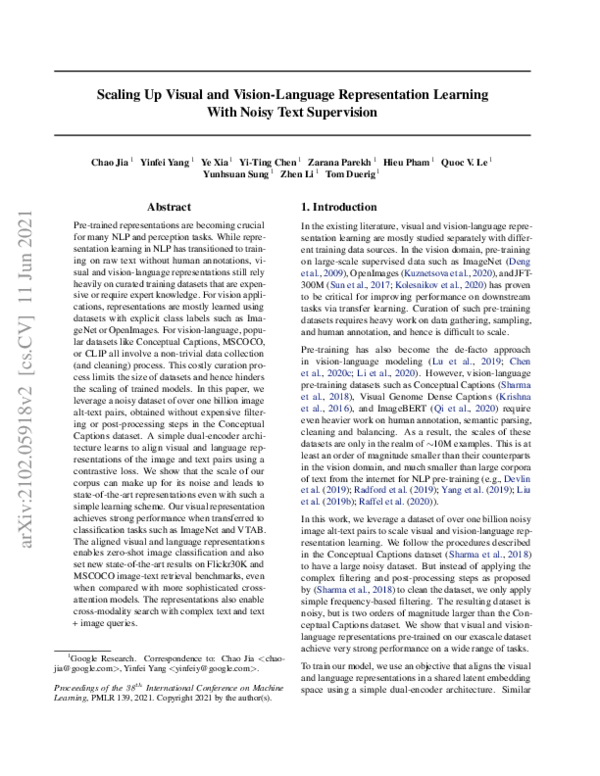 Pdf Scaling Up Visual And Vision Language Representation Learning With Noisy Text Supervision
