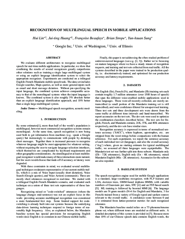 (PDF) Recognition of multilingual speech in mobile applications