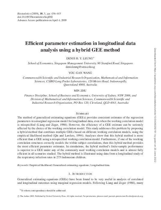 (PDF) Efficient parameter estimation in longitudinal data analysis using a hybrid GEE method