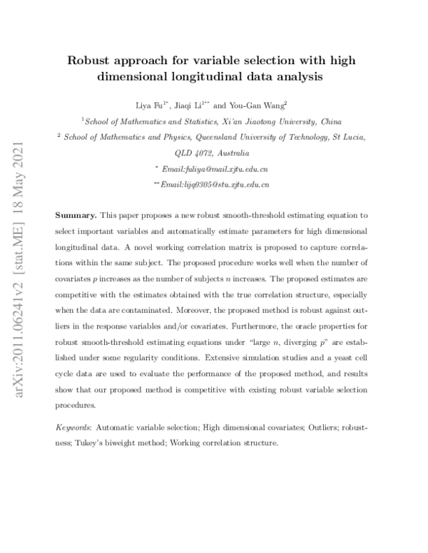 (PDF) Robust approach for variable selection with high dimensional longitudinal data analysis