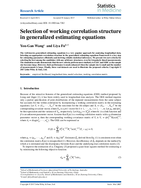 (PDF) Selecting Correlation Structure in GEE for Longitudinal Data