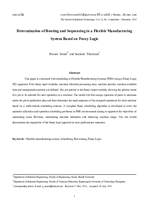(PDF) Determination of Routing and Sequencing in a Flexible Manufacturing System Based on Fuzzy ...