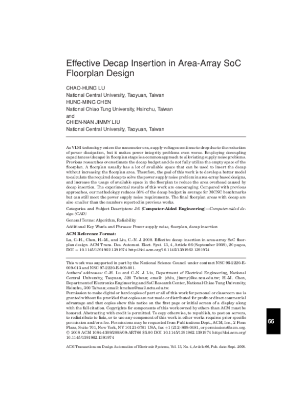 (PDF) Effective decap insertion in area-array SoC floorplan design