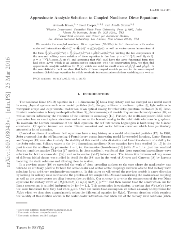 (PDF) Approximate analytic solutions to coupled nonlinear Dirac equations