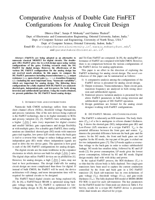 (PDF) Comparative analysis of double gate FinFET configurations for analog circuit design ...