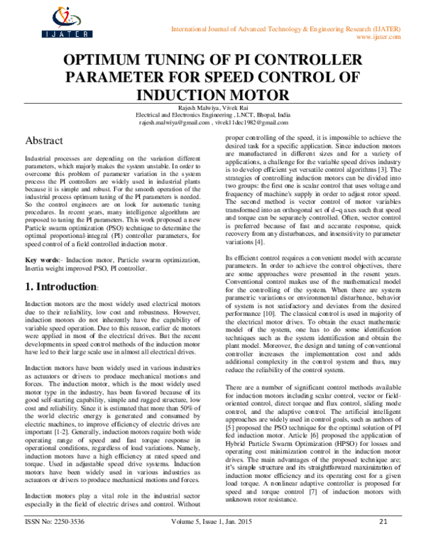 Pdf Optimum Tuning Of Pi Controller Parameter For Speed Control Of