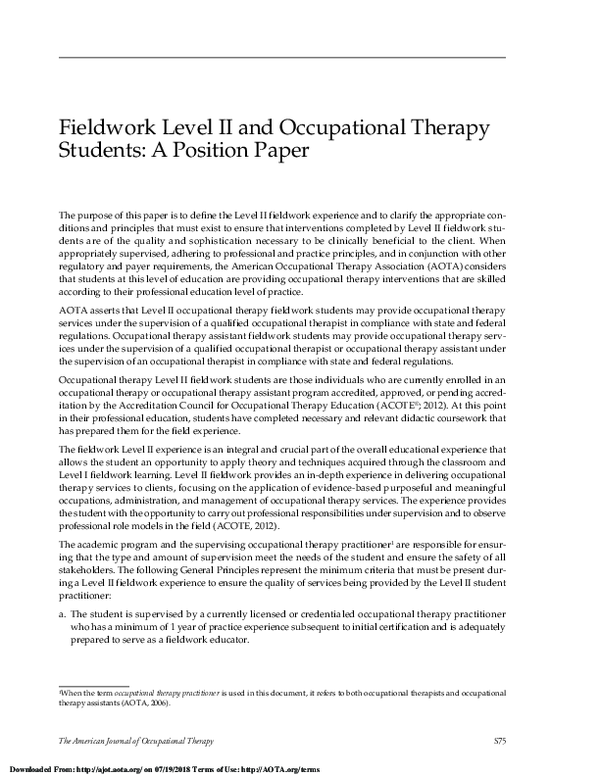 (PDF) Fieldwork Level II and Occupational Therapy Students: A Position ...