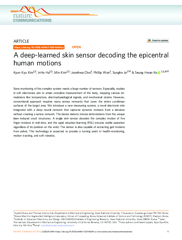 (PDF) A deep-learned skin sensor decoding the epicentral human motions