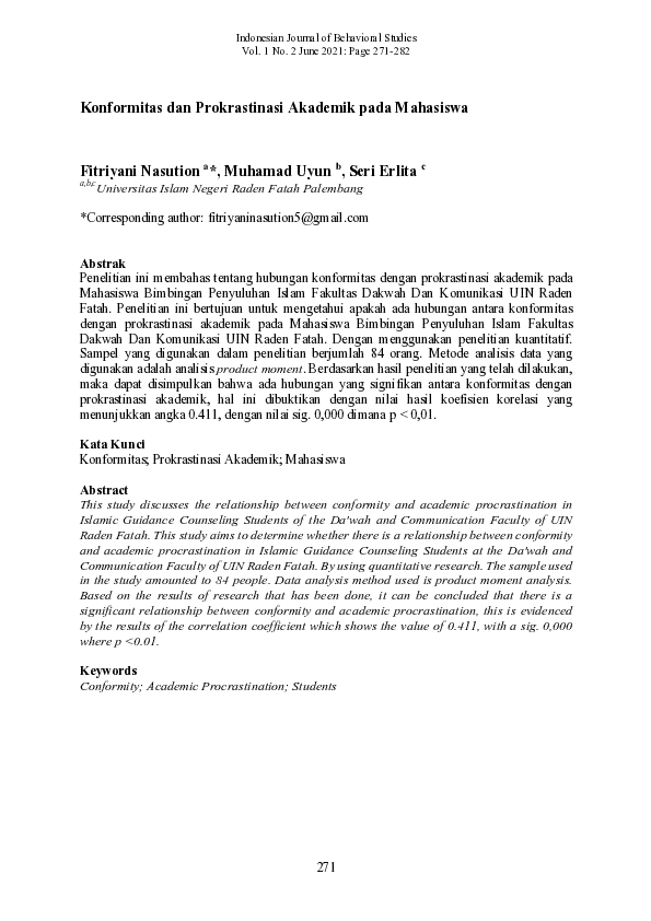 (PDF) Konformitas dan Prokrastinasi Akademik pada Mahasiswa