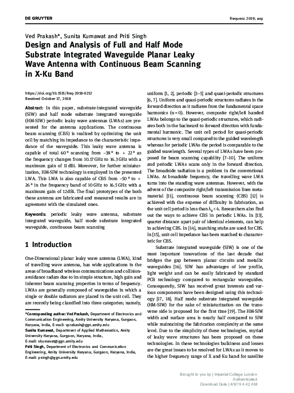 (PDF) Design and Analysis of Full and Half Mode Substrate Integrated Waveguide Planar Leaky Wave ...