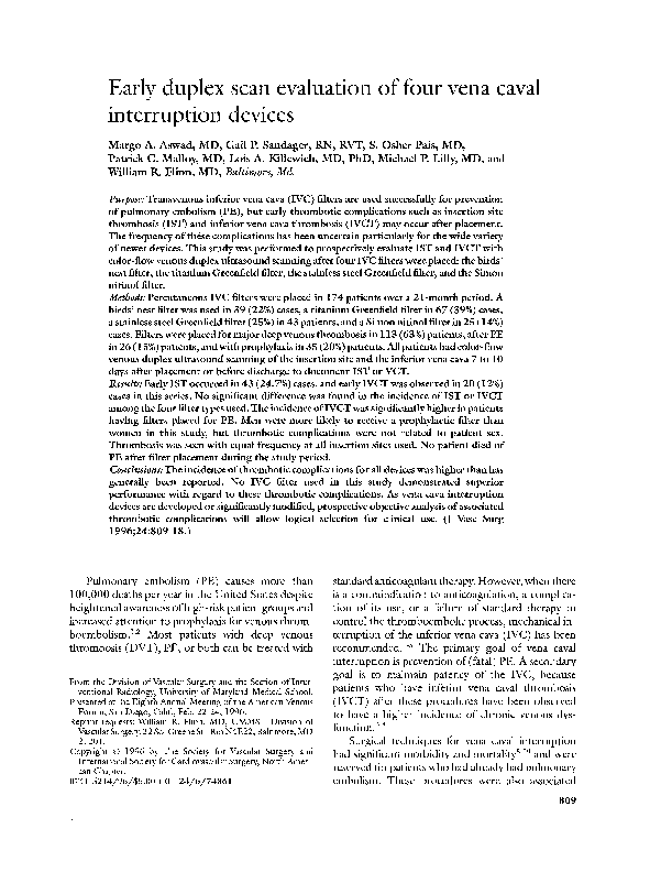 (PDF) Early duplex scan evaluation of four vena caval interruption devices