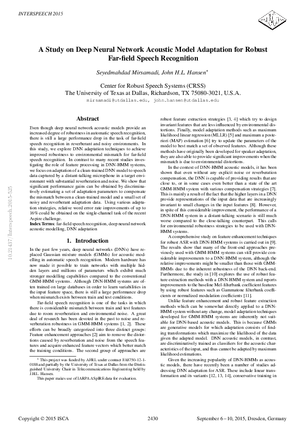 (PDF) A study on deep neural network acoustic model adaptation for robust far-field speech ...