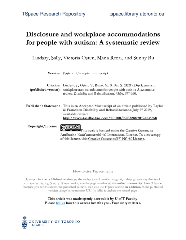 (PDF) Disclosure and workplace accommodations for people with autism: a ...