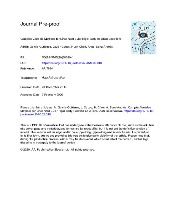 (PDF) Complex variable methods for linearized Euler rigid body rotation ...