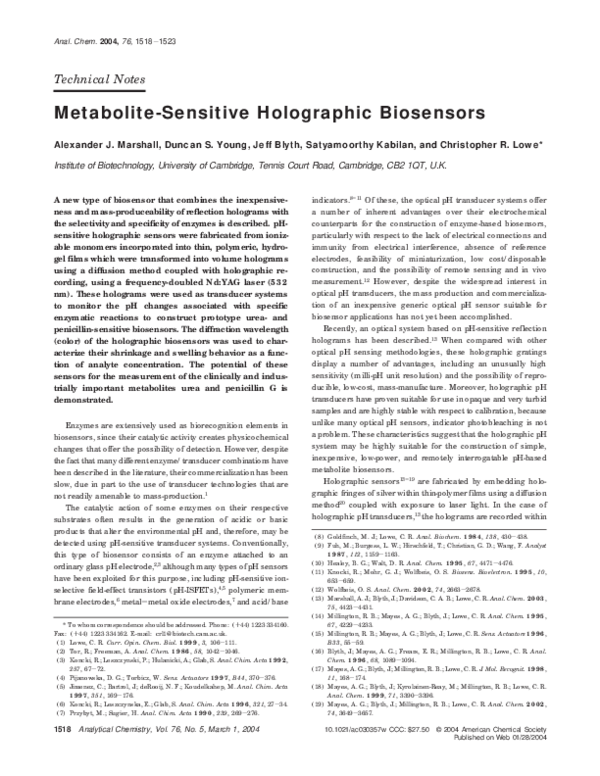 (PDF) Metabolite-Sensitive Holographic Biosensors