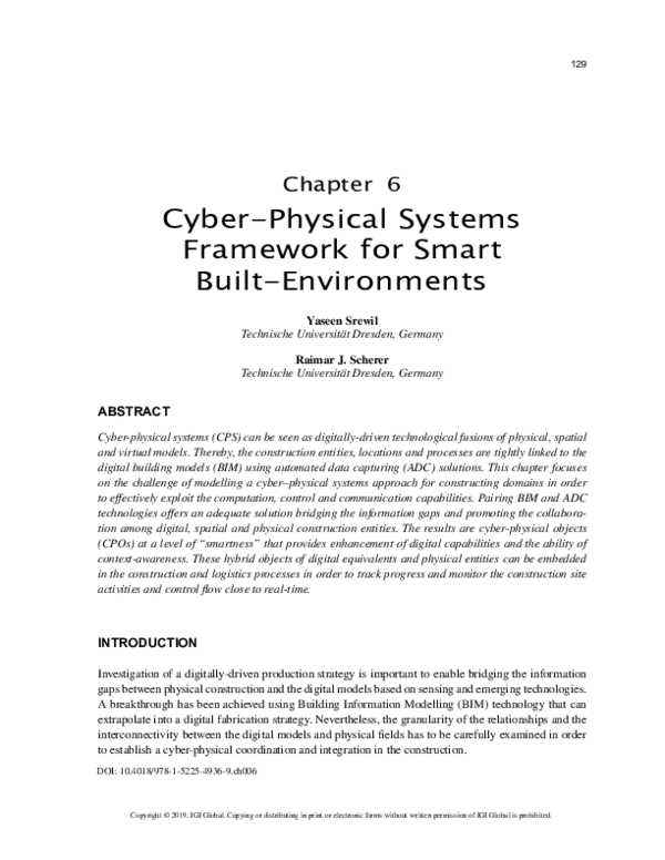 Pdf Cyber Physical Systems Framework For Smart Built Environments