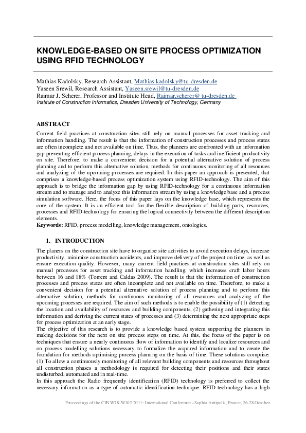 (PDF) Knowledge-Based on Site Process Optimization Using Rfid Technology