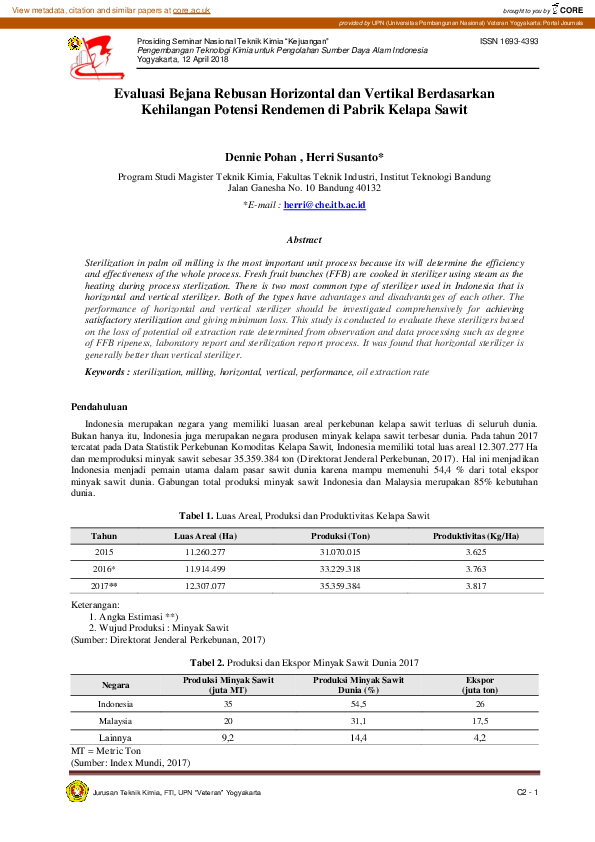 (PDF) Evaluasi Bejana Rebusan Horizontal dan Vertikal Berdasarkan Kehilangan Potensi Rendemen di ...
