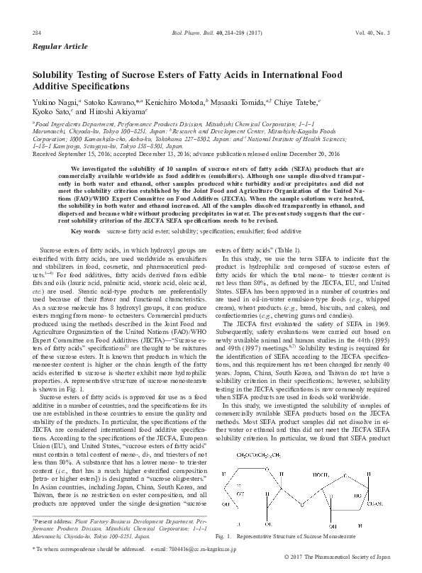 (PDF) Solubility testing of sucrose esters of fatty acids in ...