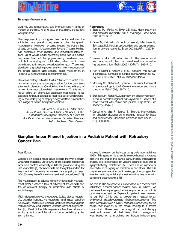 (PDF) Ganglion Impar Injection for Pediatric Cancer Pain