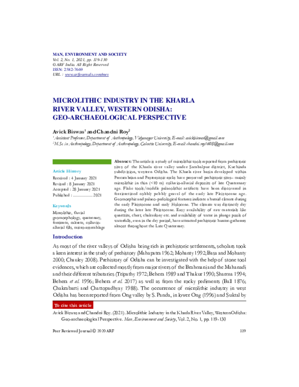 (PDF) MICROLITHIC INDUSTRY IN THE KHARLA RIVER VALLEY, WESTERN ODISHA: GEO-ARCHAEOLOGICAL ...