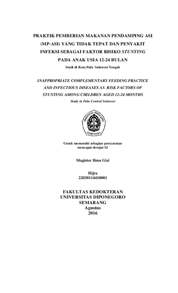 Pdf Praktik Pemberian Makanan Pendamping Asi Mp Asi Yang Tidak Tepat Dan Penyakit Infeksi