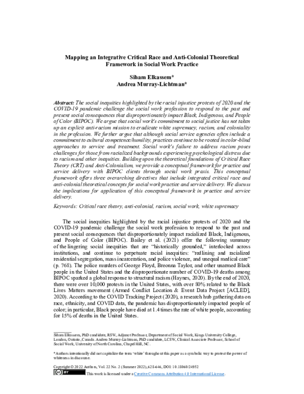 Pdf Mapping An Integrative Critical Race And Anti Colonial Theoretical Framework In Social