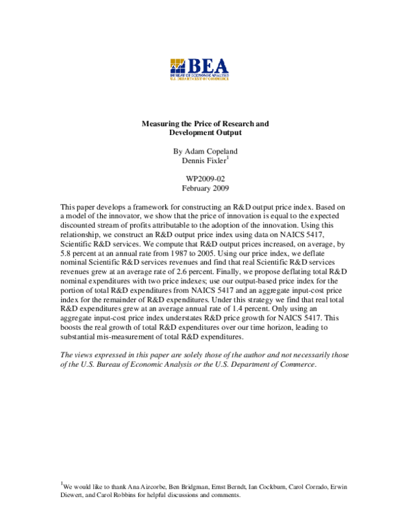 (PDF) Measuring the Price of Research and Development Output