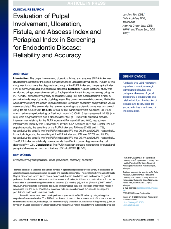(PDF) Evaluation of Pulpal Involvement, Ulceration, Fistula, and ...