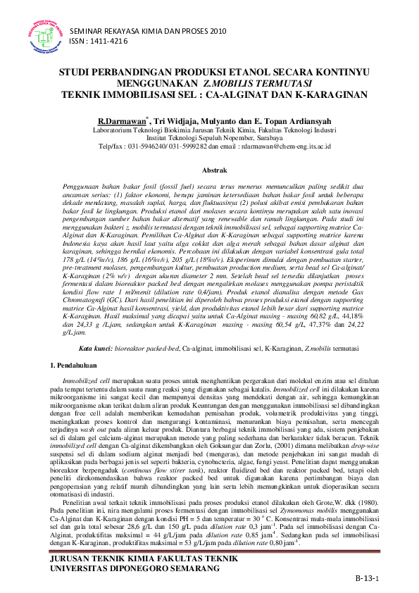 (PDF) Studi Perbandingan Produksi Etanol Secara Kontinyu Menggunakan Z ...