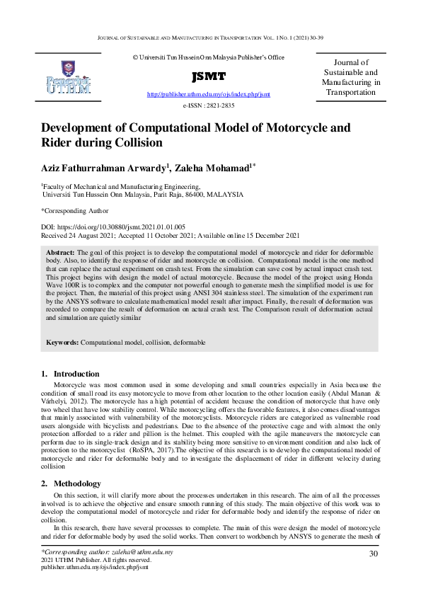 (PDF) Development of Computational Model of Motorcycle and Rider during ...
