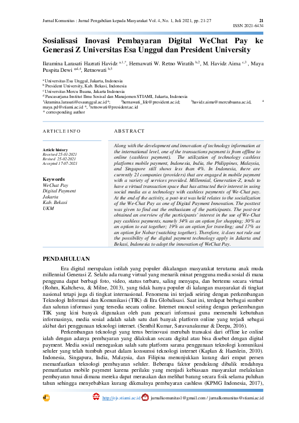 (PDF) Sosialisasi Inovasi Pembayaran Digital WeChat Pay ke Generasi Z ...