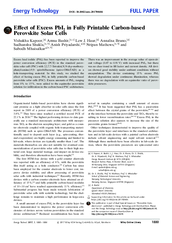 (PDF) Effect of Excess PbI2 in Fully Printable Carbon-based Perovskite ...