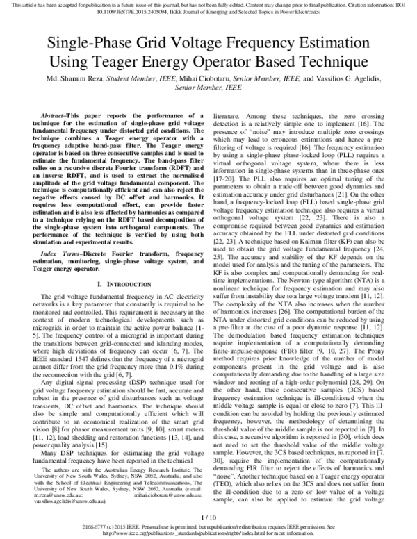 (PDF) Single-Phase Grid Voltage Frequency Estimation Using Teager ...