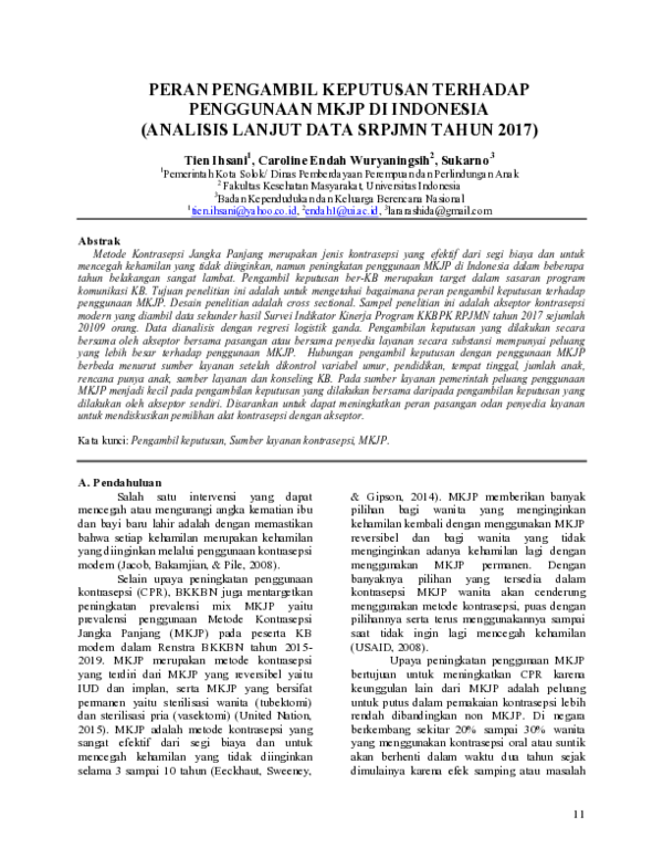(PDF) Peran Pengambil Keputusan Terhadap Penggunaan MKJP DI Indonesia