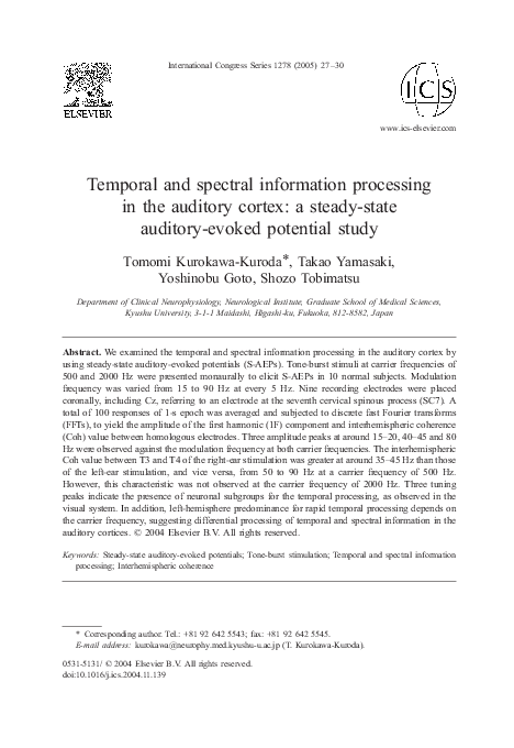 Pdf Temporal And Spectral Information Processing In The Auditory Cortex A Steady State