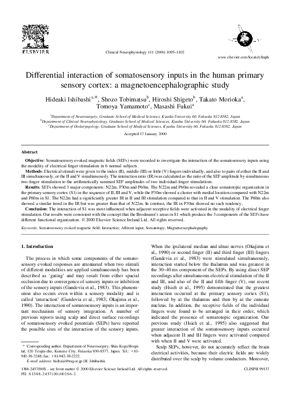 (PDF) Differential interaction of somatosensory inputs in the human primary sensory cortex: a ...