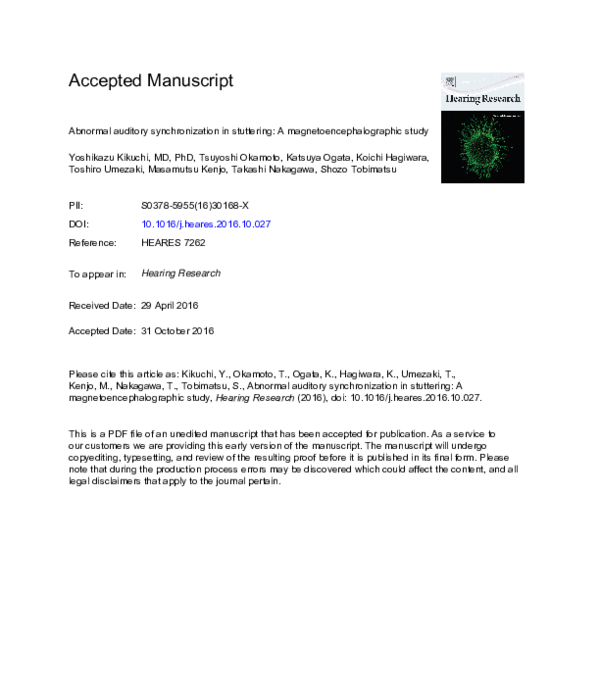 (PDF) Abnormal auditory synchronization in stuttering: A ...